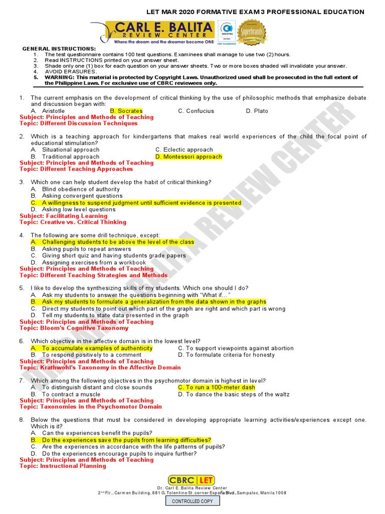 Letm20 Ans Form3 Profed | PDF | Educational Assessment | Teaching Method