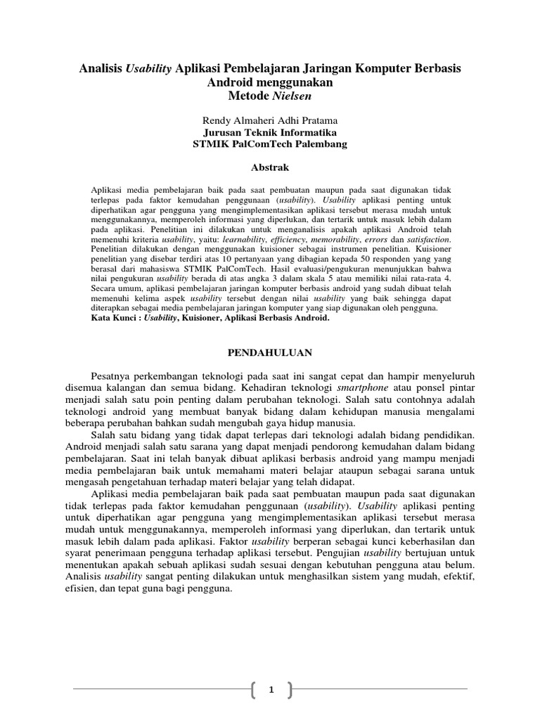 Analisis Usability Aplikasi Pembelajaran Jaringan Kommputer Berbasis Android Menggunakan Metode ...