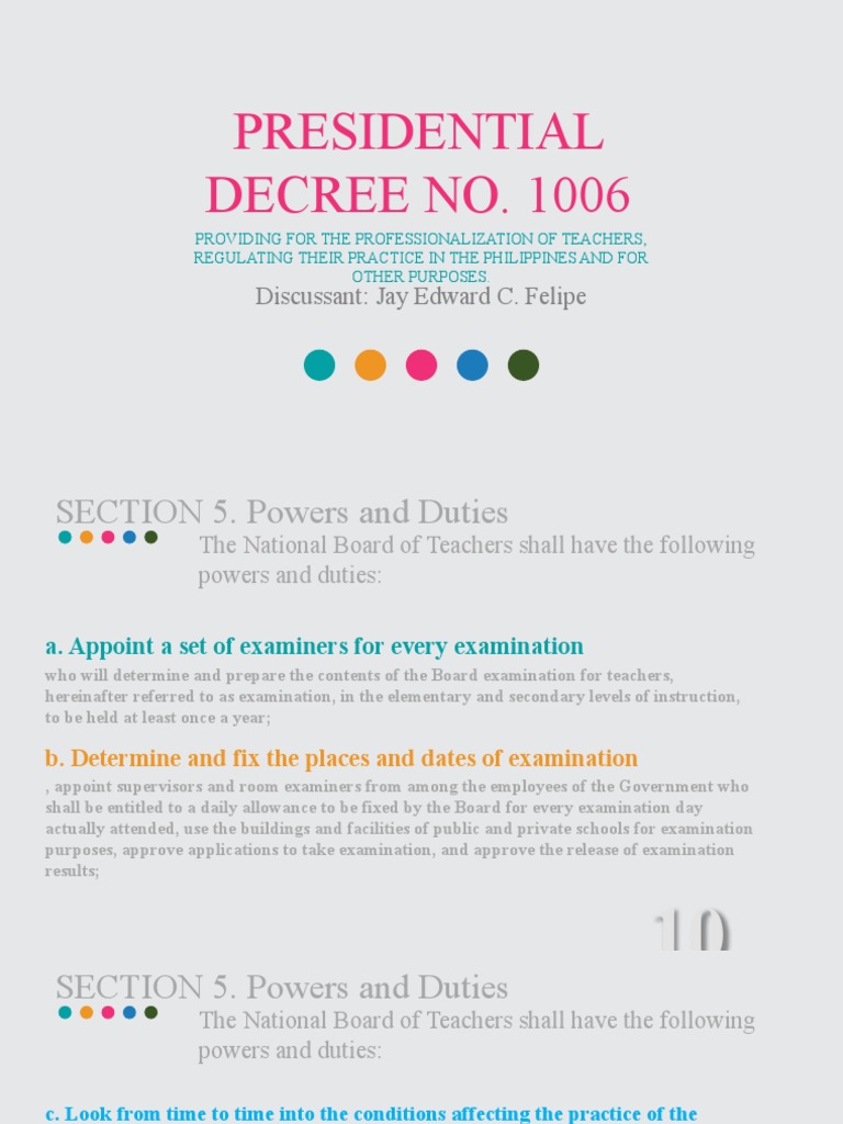 School Legislation PD 1006 | PDF | Teachers | Test (Assessment)