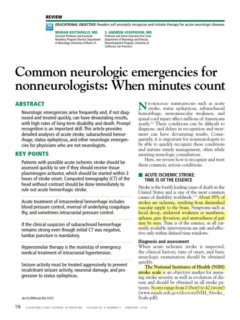 Prompt Recognition and Treatment of Common Neurologic Emergencies ...