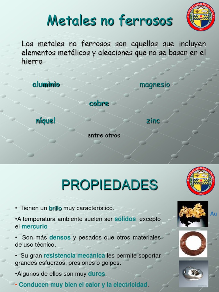 Características de Metales No Ferrosos | PDF | Cobre | Rieles