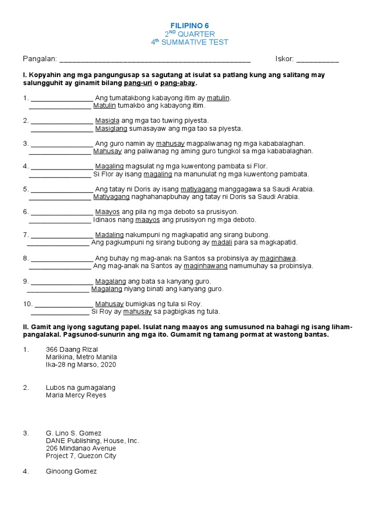 Filipino 6 q2 St4 | PDF