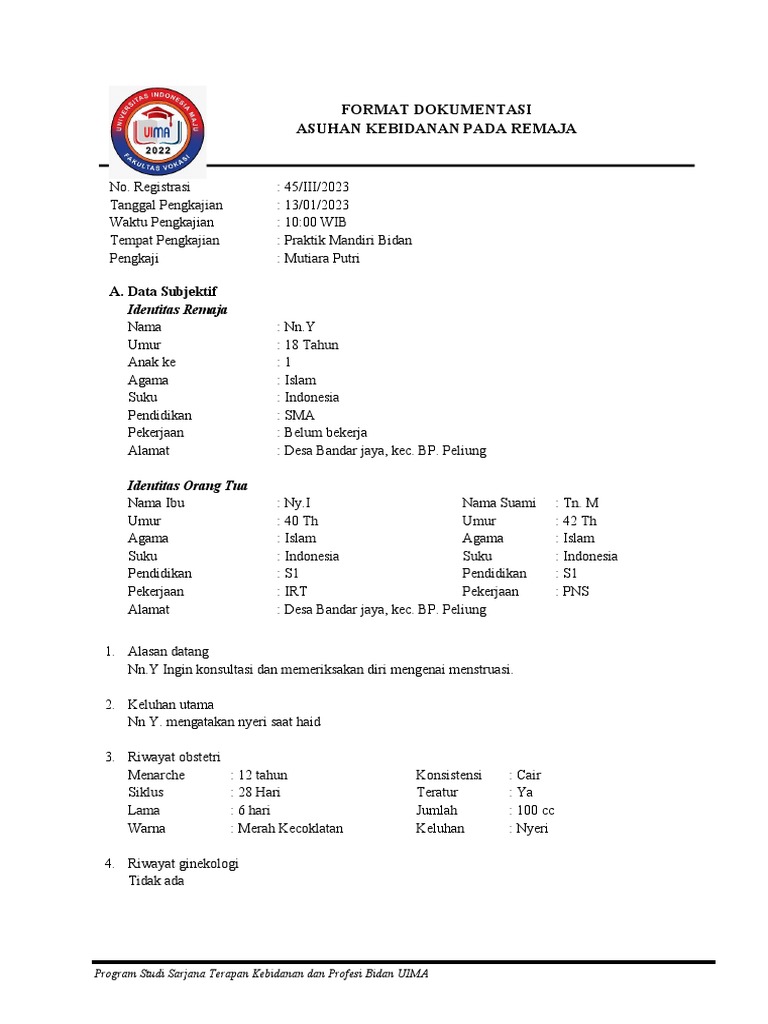 FORMAT DOKUMENTASI Remaja 1 Mutiara | PDF