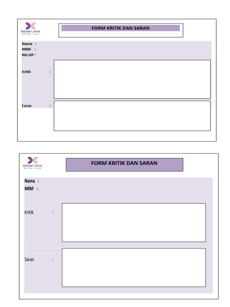 Form Kritik Dan Saran Pdf