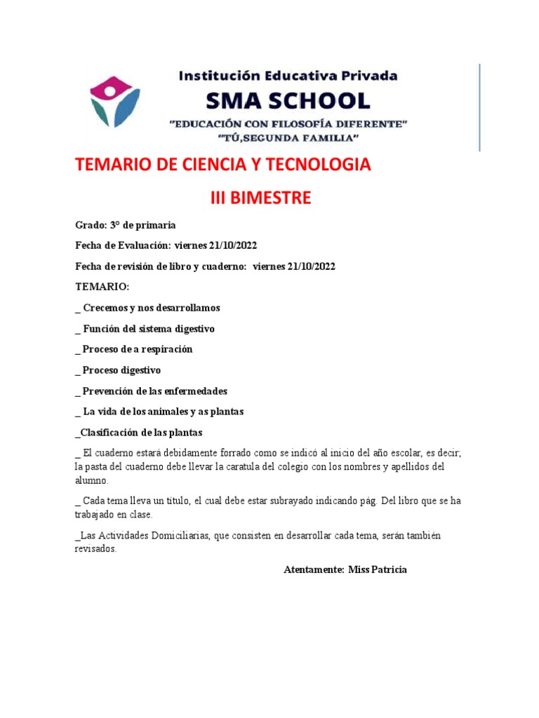 TEMARIO DE Ciencia y Tecnologia 3ro 3 Bim. | PDF