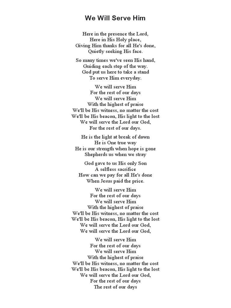 We Will Serve Him | PDF