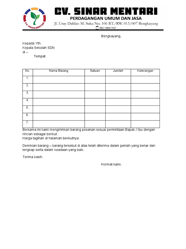 Kop Surat Terbaru Cv. Sinar Mentari 2022 | PDF