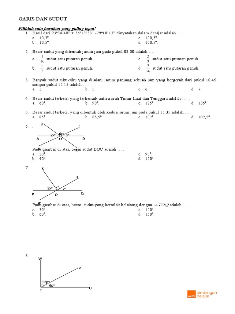 Latihan Soal Garis Dan Sudut Kelas 7 SMP | PDF