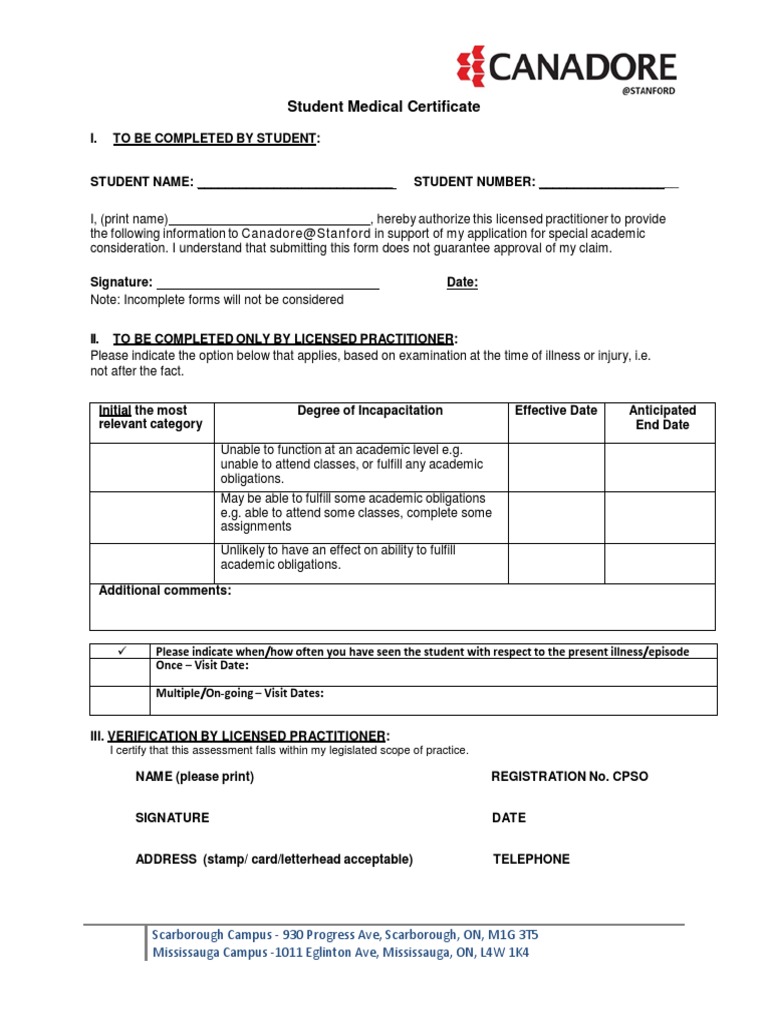 Student Medical Certificate | PDF