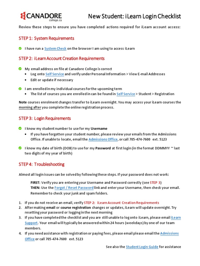 Ilearn New Student Checklist | PDF