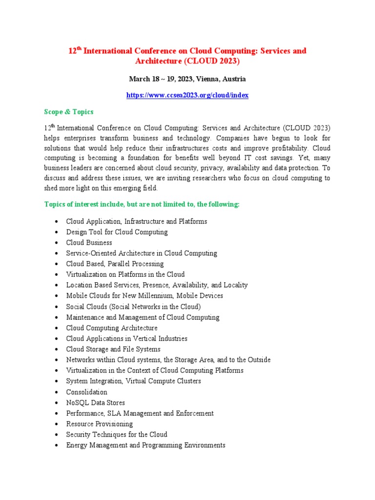 Cloud Computing Conference 2023 | PDF | Cloud Computing | Computing