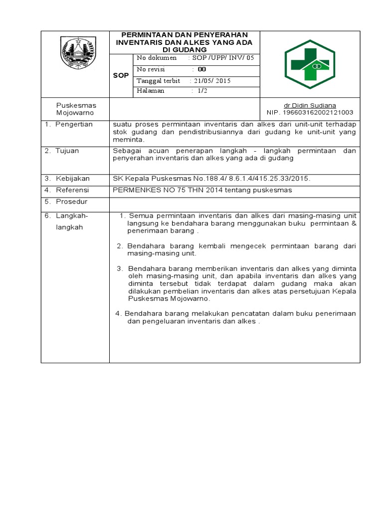 SOP Permintaan & Penerimaan Inventaris & Alkes Yang Ada Di Gudang | PDF