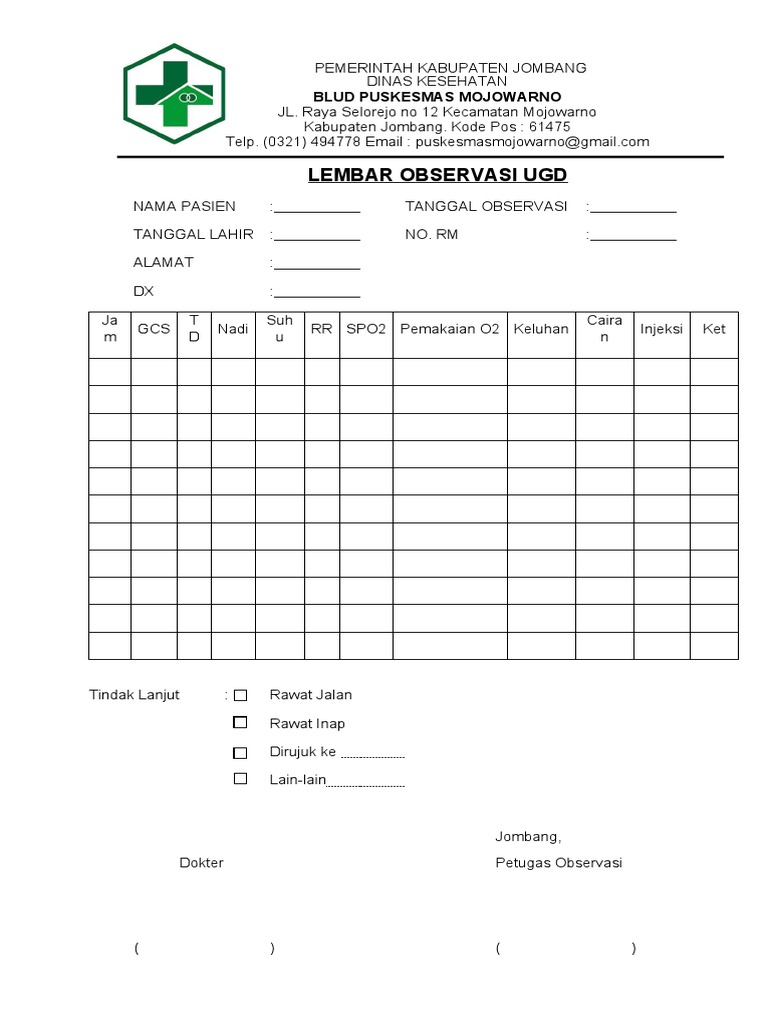 Lembar Observasi Ugd | PDF