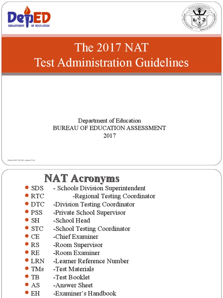2017 NAT Test Guidelines | PDF | Test (Assessment) | Science ...