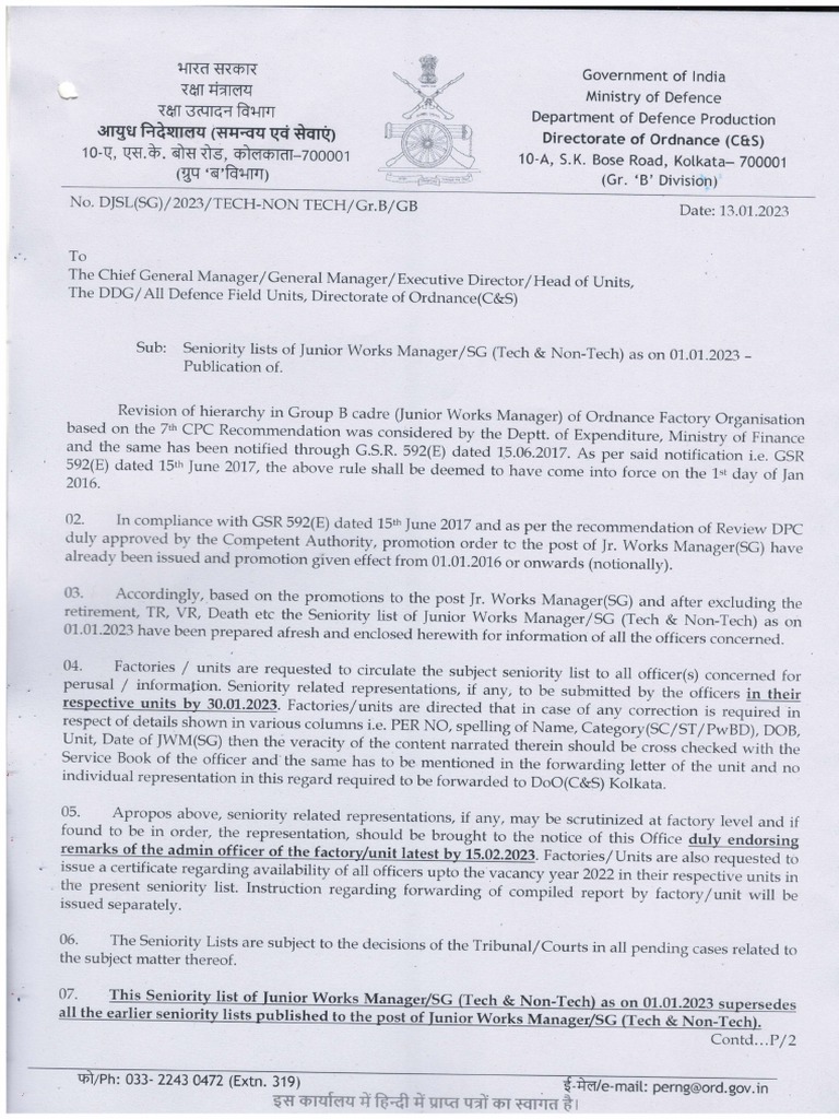 JWM - SG - Seniority List From01.01.2023 | PDF