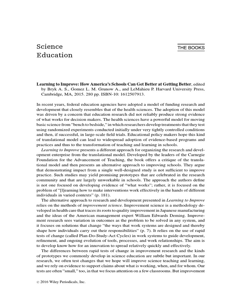Science Education: Learning To Improve: How America's Schools Can Get ...