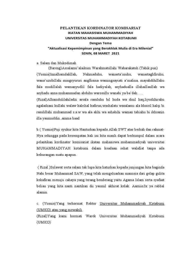 TEKS MC PELANTIKAN Korkom | PDF