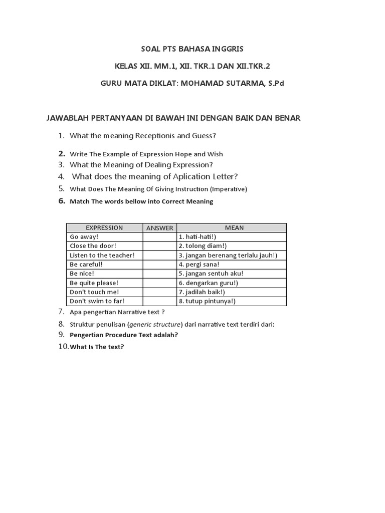 SOAL PTS BAHASA INGGRIS Semester 2 Kelas XII | PDF