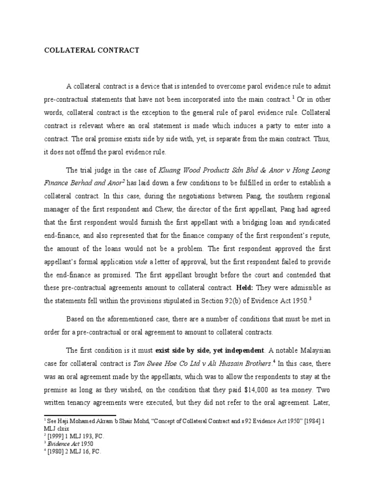 Understanding Collateral Contracts | PDF | Parol Evidence Rule | Guarantee