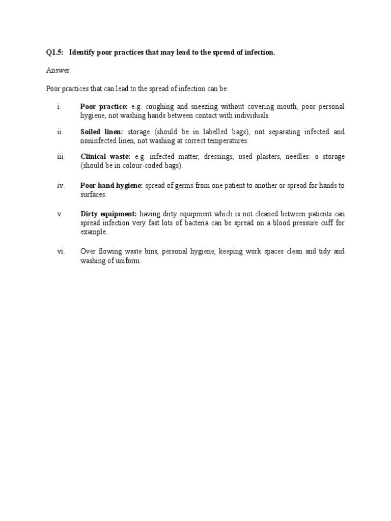 Poor Practices That May Lead To The Spread of Infection | PDF