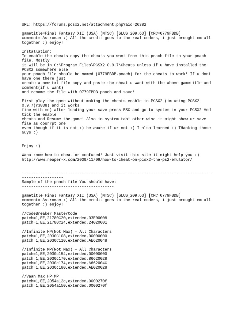 FFXII - Cheat Code Pnach .Pnach | PDF | Square Enix Franchises | Role ...