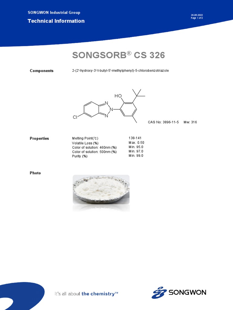 Songsorb CS 326 TDS | PDF | Ultraviolet | Polyester
