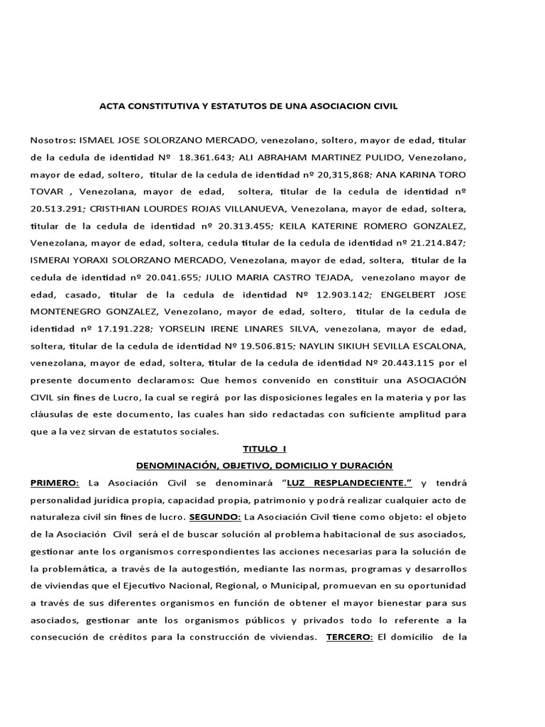 Acta Constitutiva y Estatutos de Una Asociacion Civil | PDF | Regulación