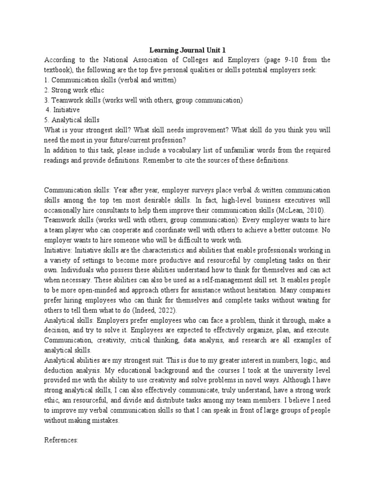 Learning Journal Unit 1 | PDF | Communication | Learning