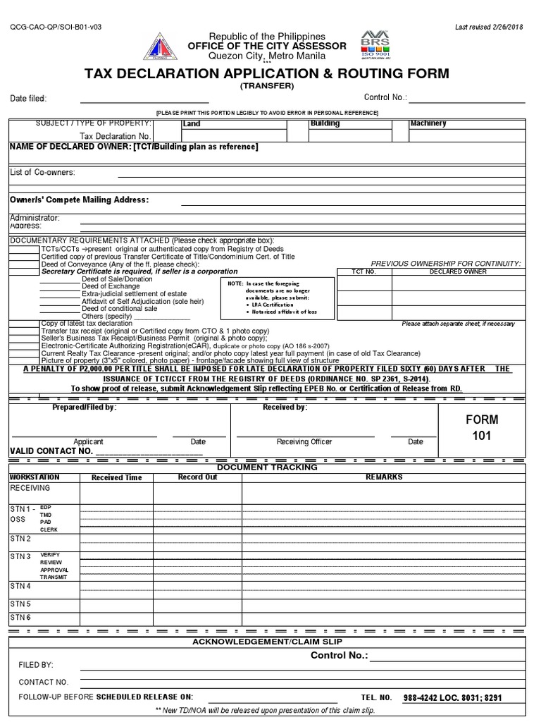 Tax Declaration Application Form | PDF | Deed | Taxes