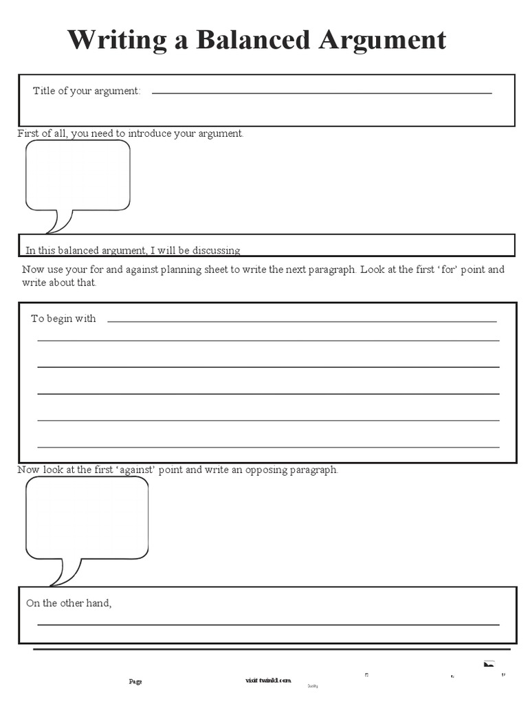 Balanced Argument Writing Sheet | PDF