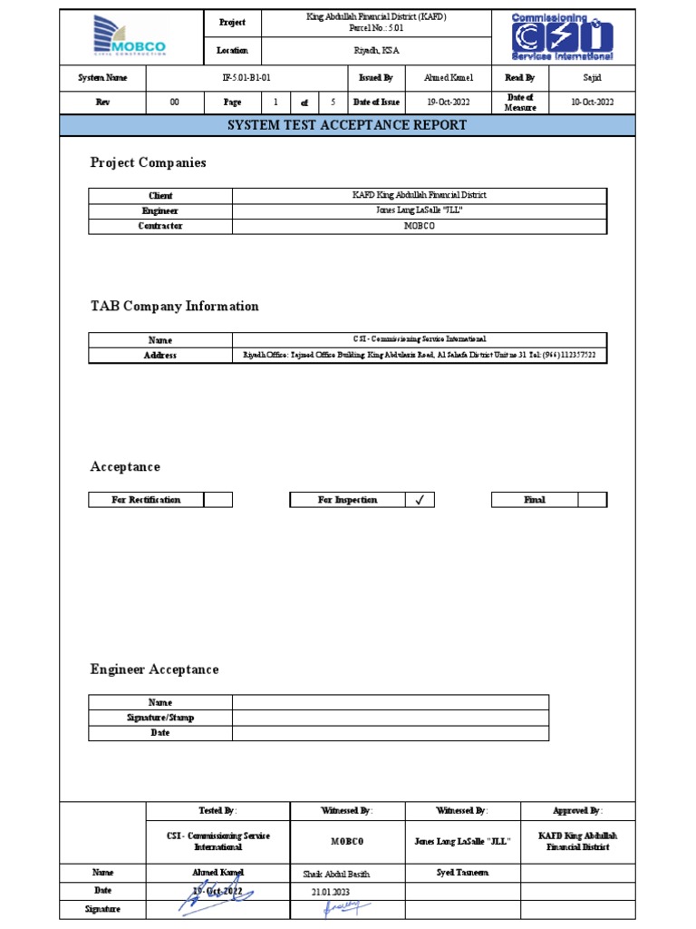 Project Companies: System Test Acceptance Report | PDF | Electricity ...