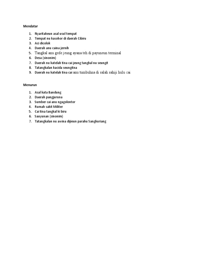 Tangkal Anu Gede Jeung Ayana Teh Di Payuneun Terminal: Mendatar | PDF