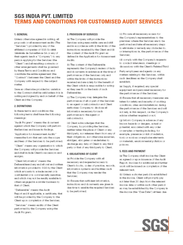 SGS India Social Audit General Conditions For Customised Audit Services ...