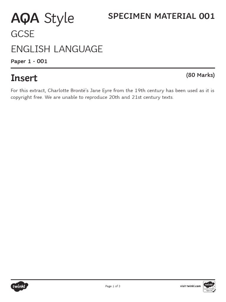 AQA Style Exam Paper 1 - 001 Insert | PDF | Jane Eyre