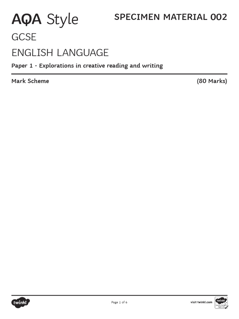 AQA Style Exam Paper 1 002 Mark Scheme | PDF | Narration