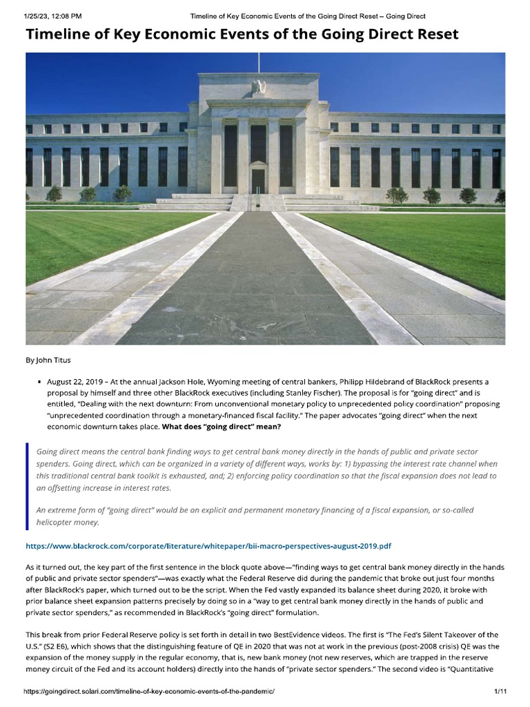Timeline of Key Economic Events of The Going Direct Reset | PDF