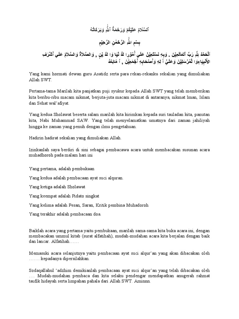 Susunan Acara Muhadhoroh Malam Ini | PDF