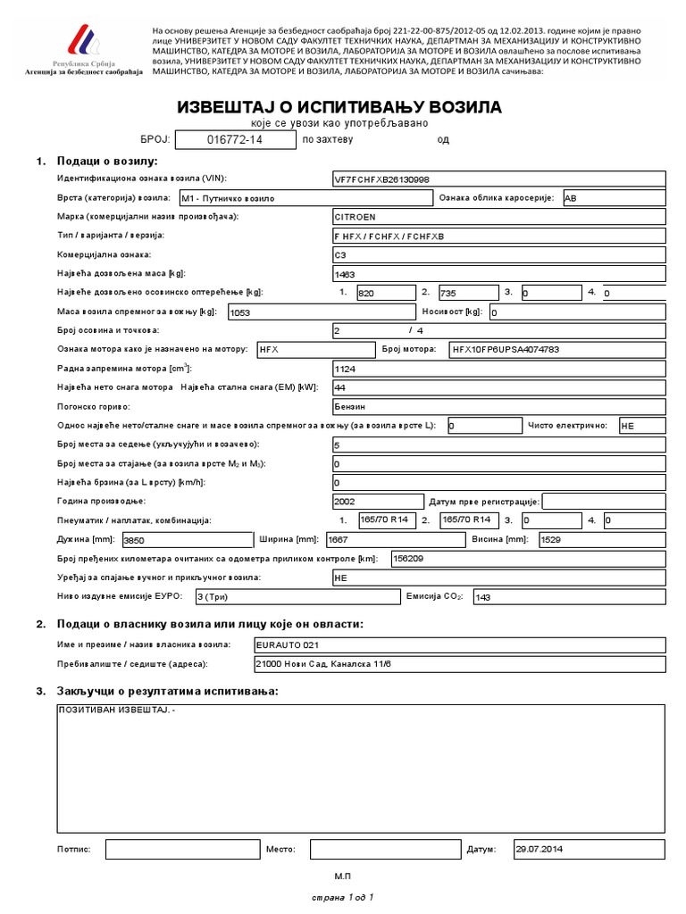 Baza Izvestaj 016772-14 | PDF