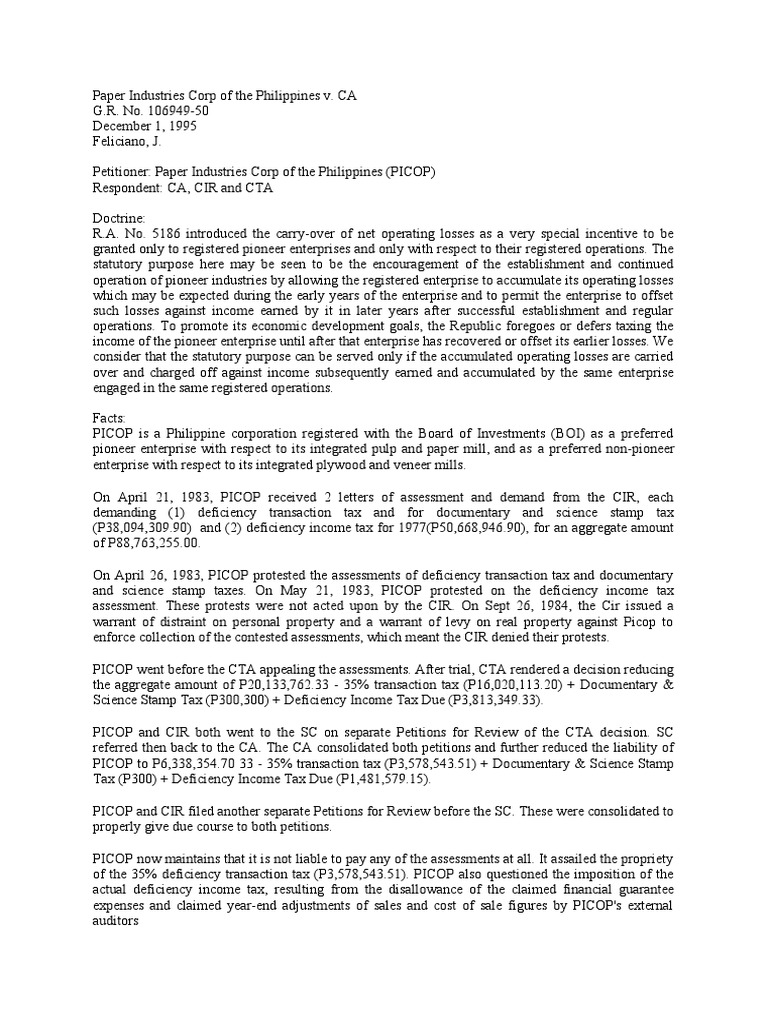 PICOP Tax Liability and Exemptions Analysis | PDF | Taxes | Tax Deduction