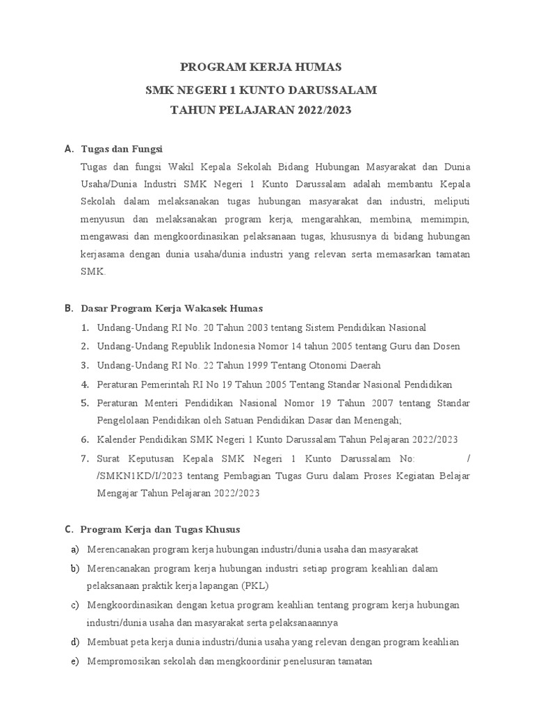 Program Kerja Waka Humas | PDF