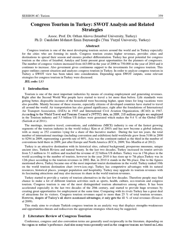 Analyzing the Strengths, Weaknesses, Opportunities, and Threats of Congress Tourism in Turkey ...