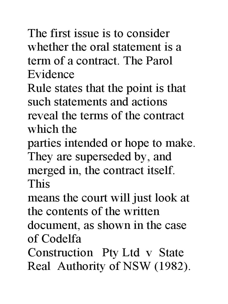 The First Issue Is To Consider Whether The Oral Statement Is A Term of ...