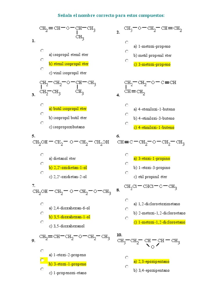 Ejercicios de Eteres Internos | Descargar gratis PDF | Sustancias ...