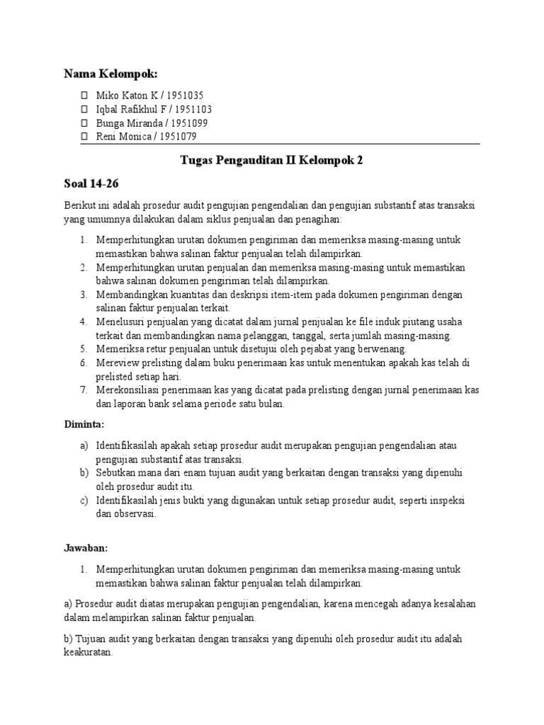 Tugas Kelompok Audit 2 | PDF | Bisnis