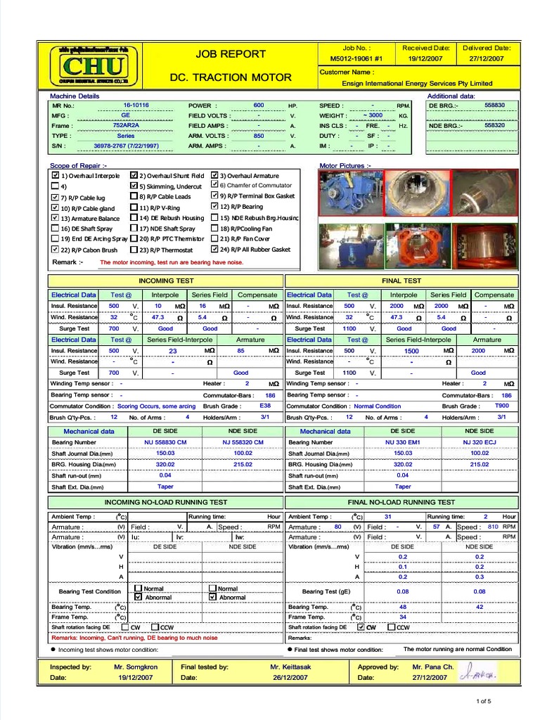 DC Traction Motor Job Report | PDF | Electric Motor | Electrodynamics