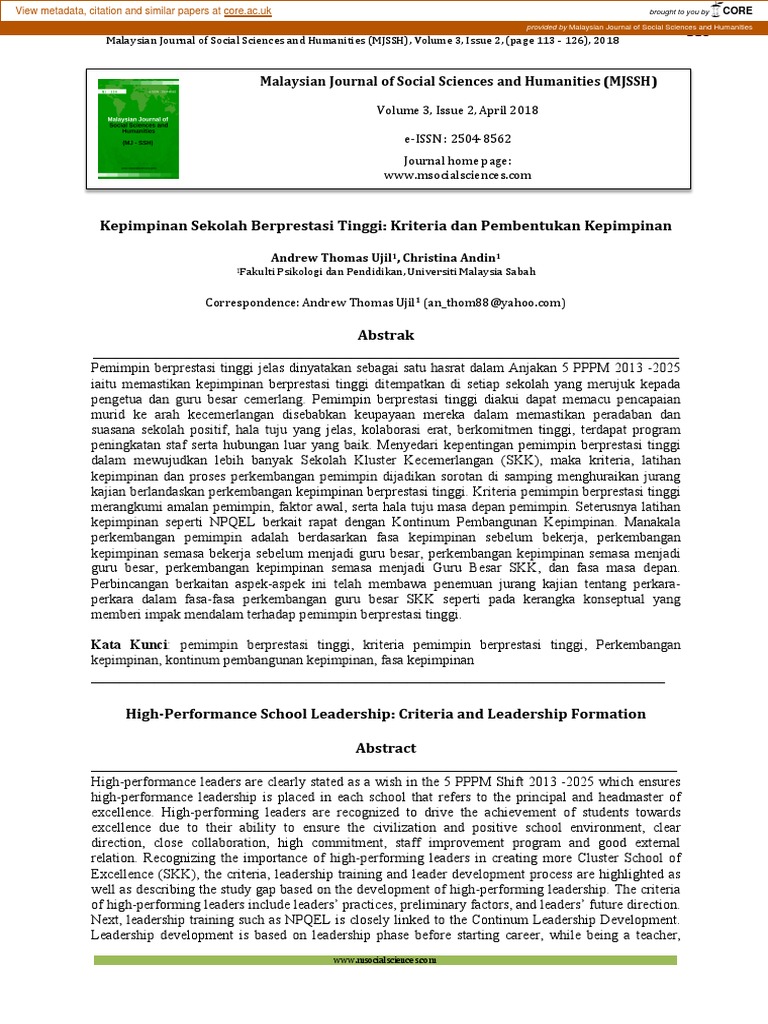 Kepimpinan Sekolah Berprestasi Tinggi: Kriteria Dan Pembentukan ...