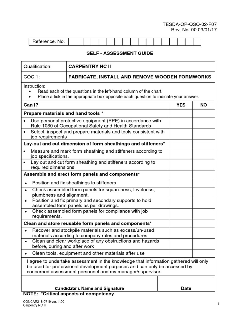 Carpentry NC II Self-Assessment Guide | PDF | Technology & Engineering