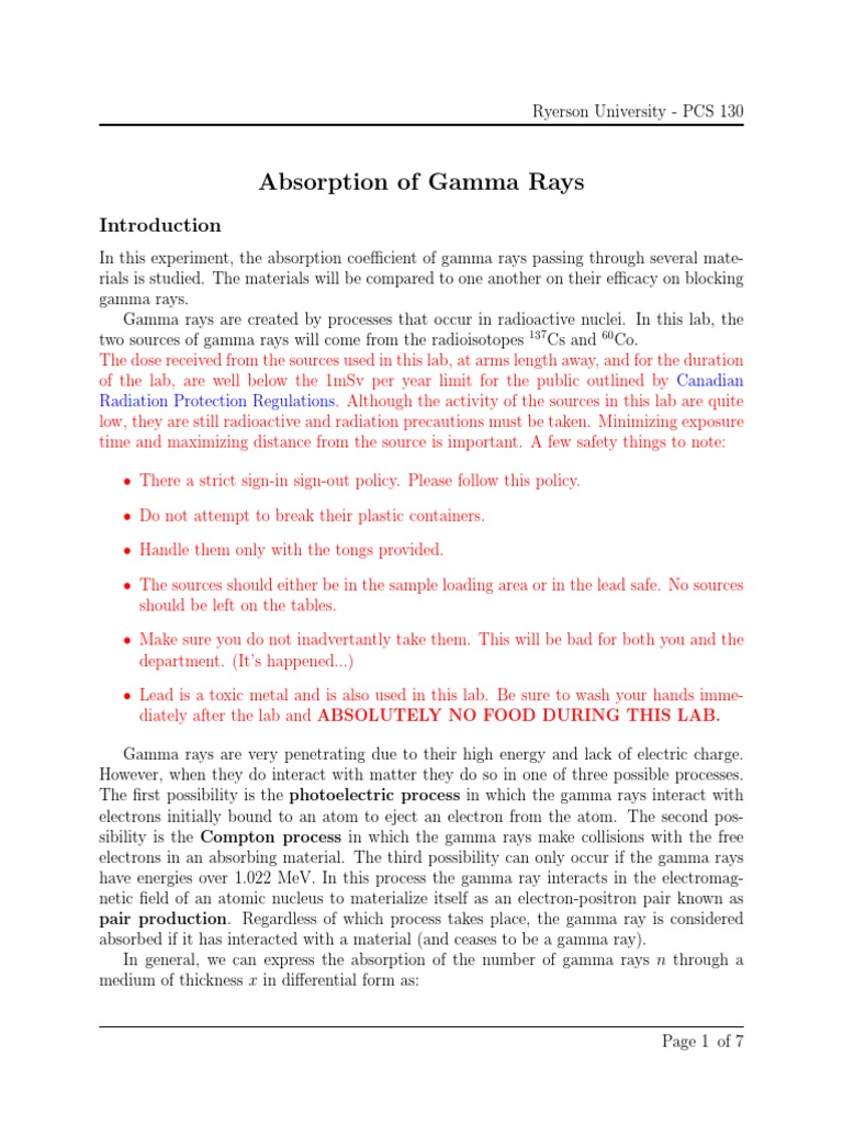 Absorption of Gamma Rays | PDF | Gamma Ray | Radioactive Decay