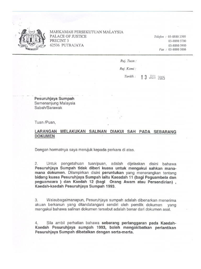 Arahan Larangan Melakukan Salinan Diakui Sah Pada Sebarang Dokumen | PDF