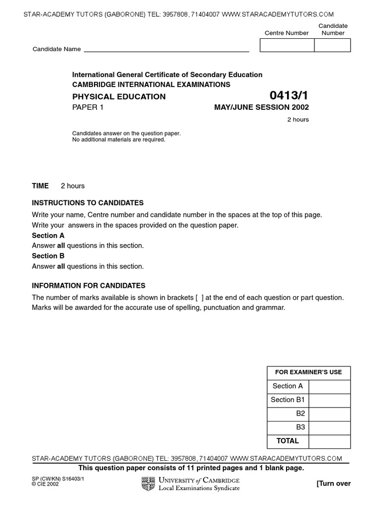 Physical Education Paper1 2002 June (Igcse) | PDF | Sports | Health ...